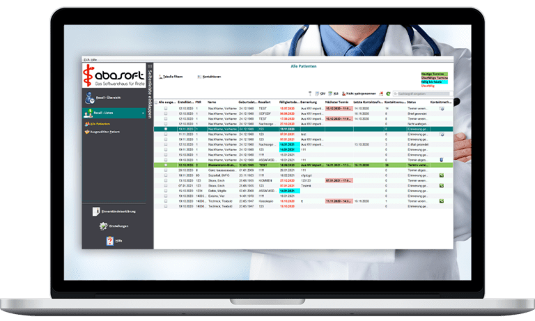 Recall-Management | Praxissoftware EVA | abasoft